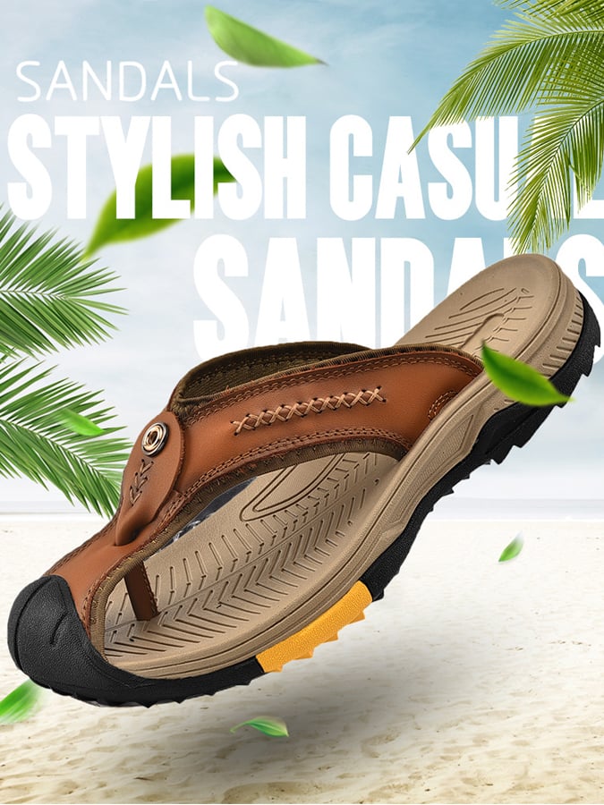 Men's Summer Open Toe Herringbone Leather Casual Sandals