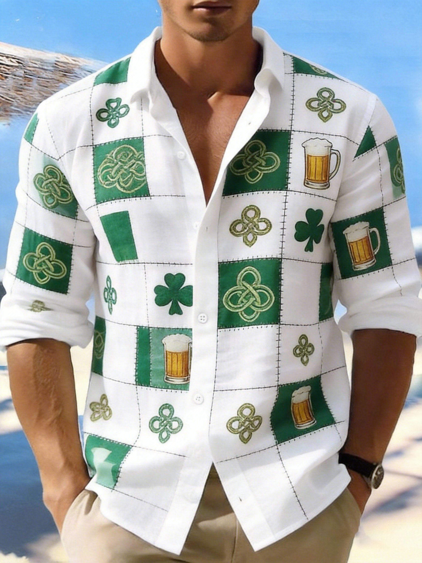 Men's St Patrick's Day Shamrock Printed Shirt