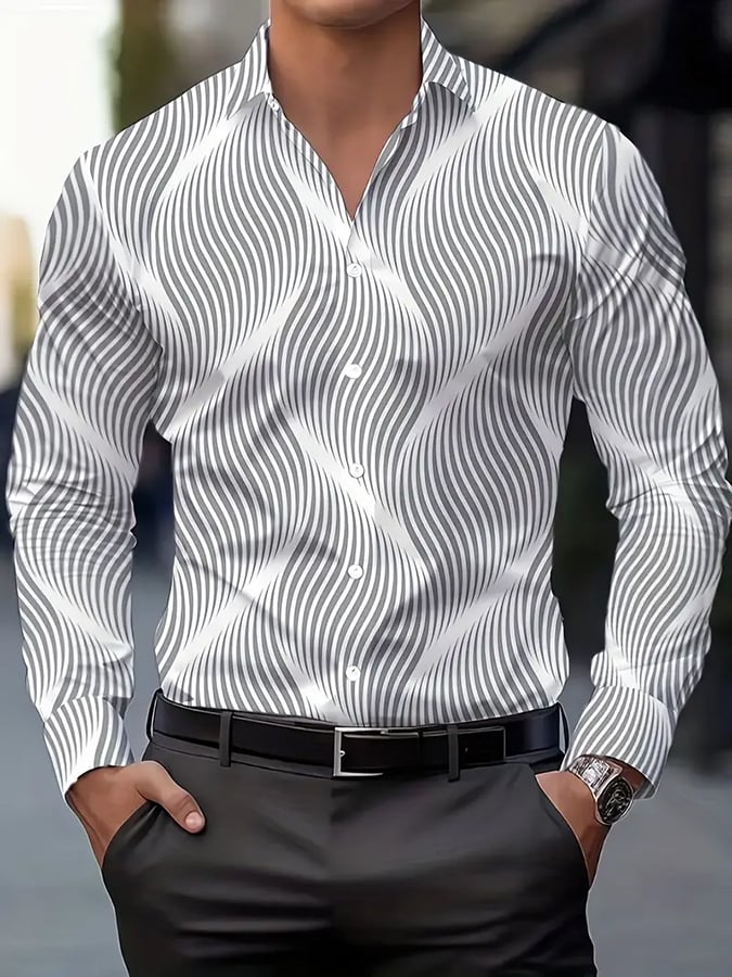 Men's Fashion Print Classic Business Long Sleeve Shirt