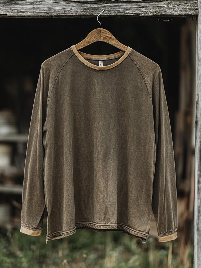 Men's Vintage Distressed Faded Long Sleeve T-Shirt